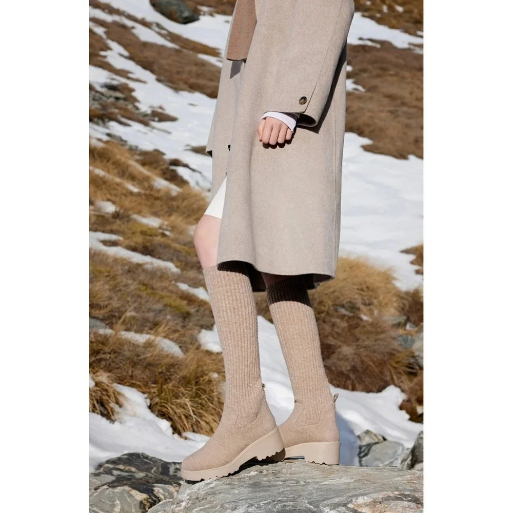 Vivaia | Shoes | Vivaia Roundtoe Kneehigh Platform Chunky Wool Wedge ...